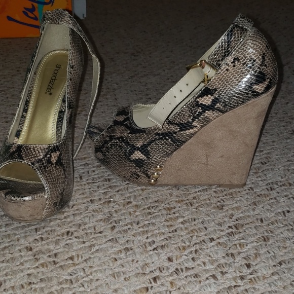 Shoe Dazzle | Shoes | Snake Print Wedges With Ankle Strap | Poshmark